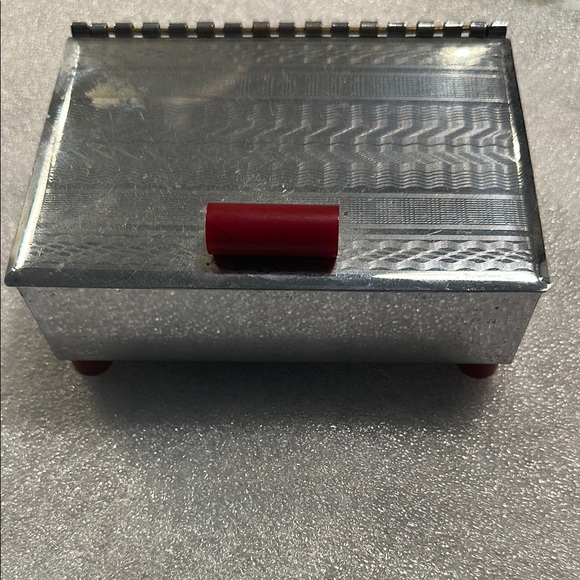 Accents | Vintage Art Deco Silver Metal Box With Red Handle | Poshmark